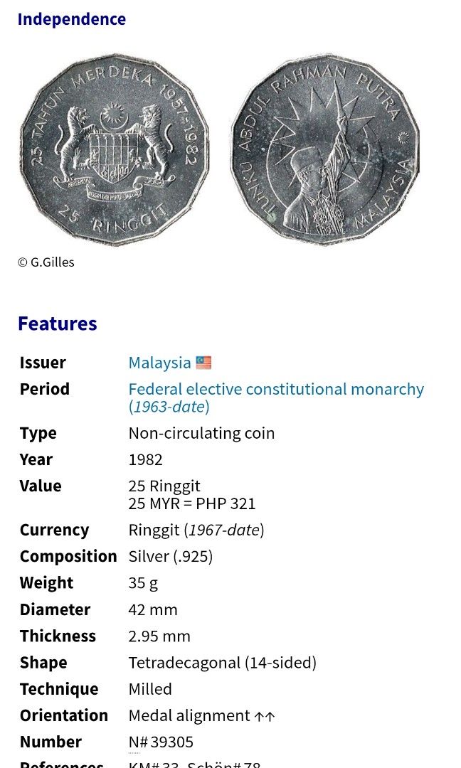 25 ringgit Malaysian silver coin, Hobbies & Toys, Memorabilia ...