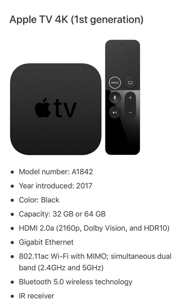 Apple TV 4K 32GB (1st Gen), TV & Home Appliances, TV & Entertainment, Media Streamers & Hubs on ...
