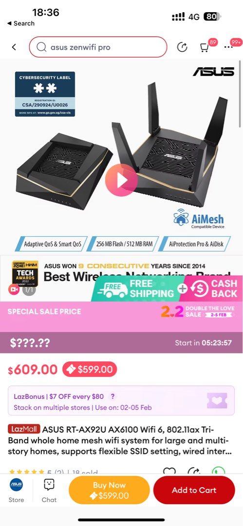 Asus WiFi6 Mesh Bundle: RT-AX88U and RT-AX56U, Computers & Tech, Parts ...