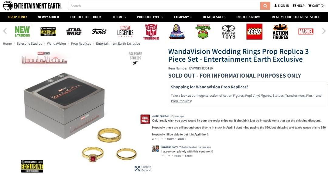 Authentic Marvel WandaVision Wedding Rings, Hobbies & Toys, Memorabilia ...