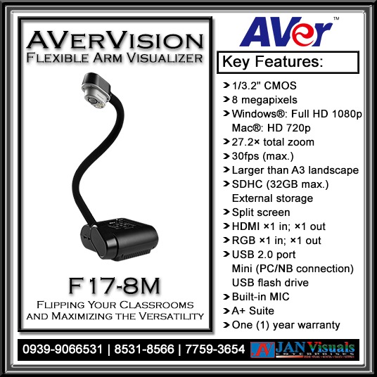 AVerVision F17-8M Flexible Arm Visualizer (Document Camera), Photography, Cameras on Carousell