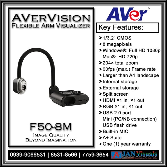 AVerVision F50-8M Flexible Arm Visualizer (Document Camera ...