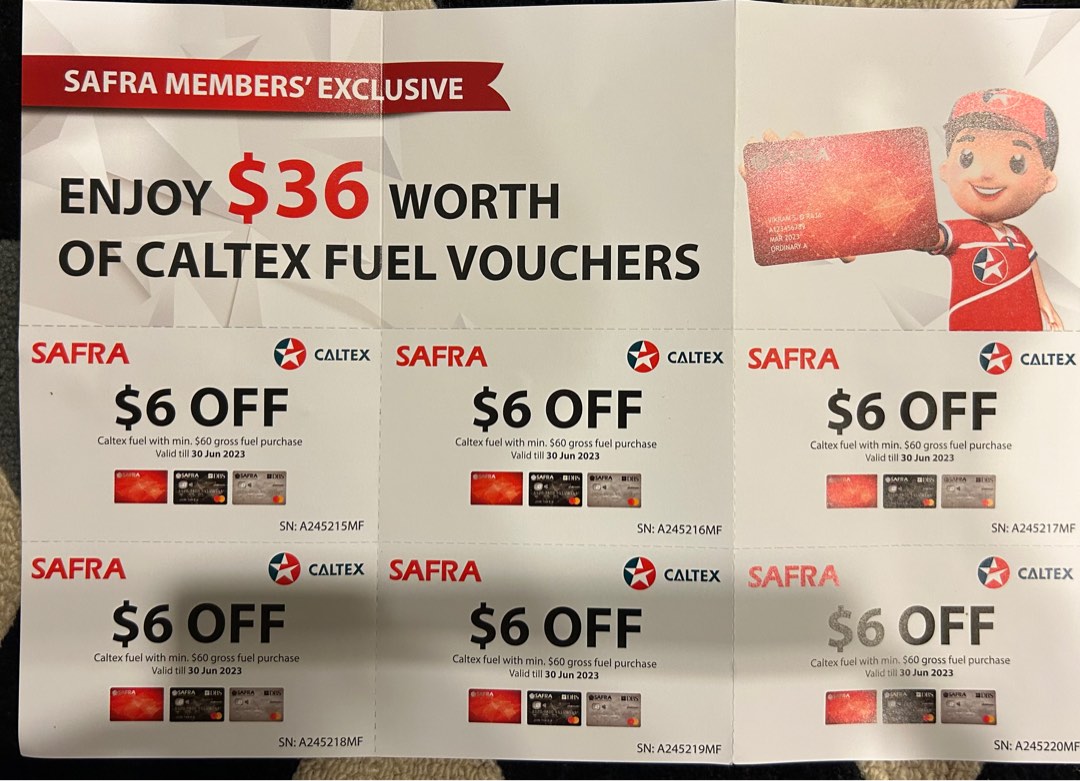 Caltex Fuel Discount Vouchers (with SAFRA Card), Tickets & Vouchers ...