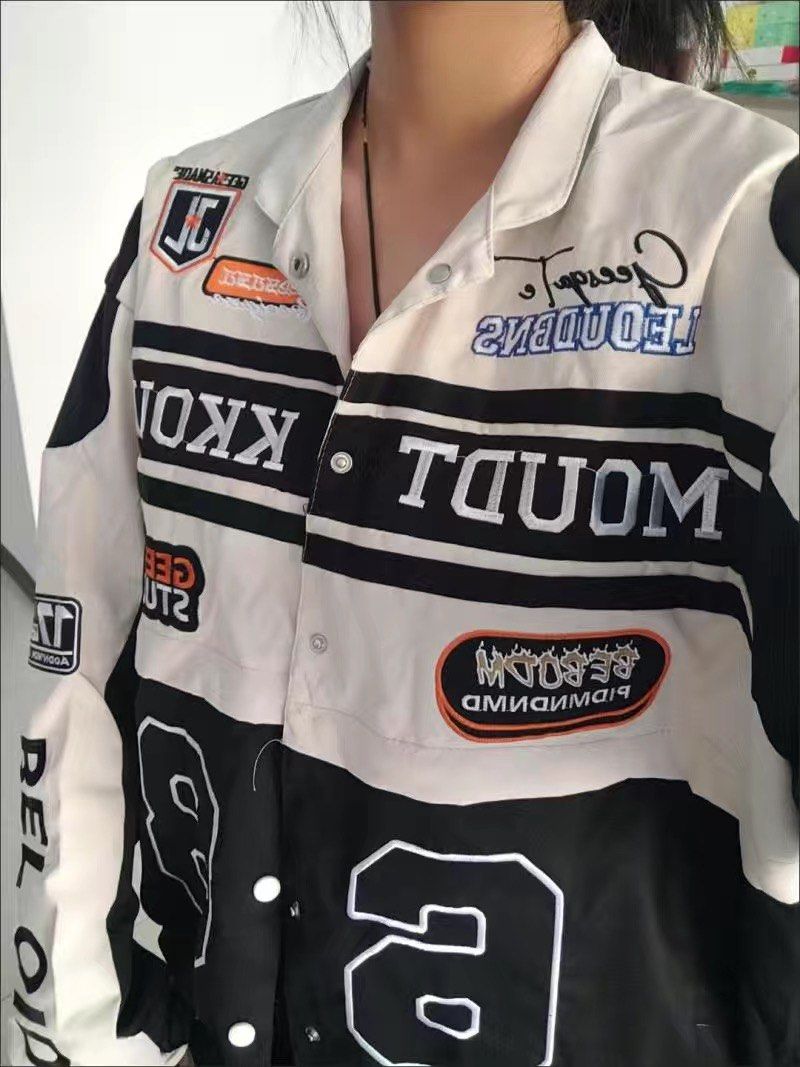 Embroidered Vintage Racer 2-piece 2-wear Button Bomber Oversized Jacked ...