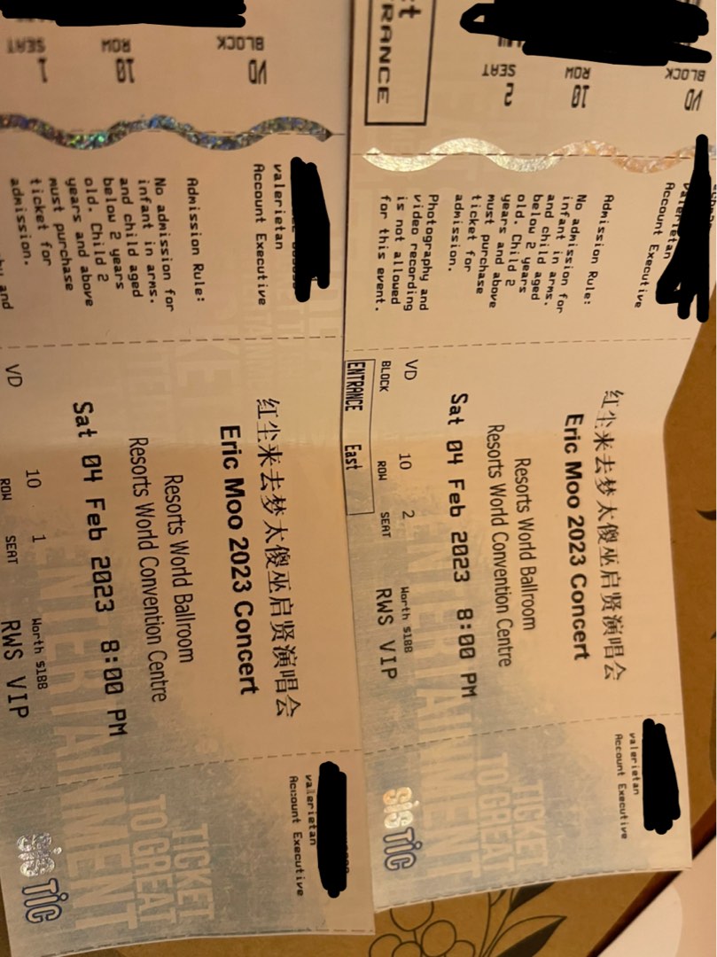 Eric Moo concert tickets (worth $188) Row 10, seat 1 & 2, Tickets ...