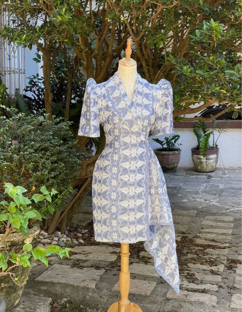 FOR RENT: BLUE INABEL HANDWOVEN FILIPINIANA MIDI DRES, Women's Fashion ...
