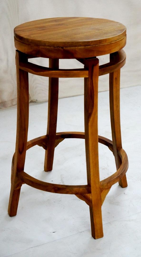 Handcrafted Solid Teak Wood Round Bar Chair, Furniture & Home Living ...