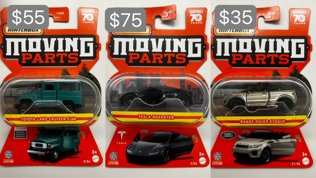 Matchbox Moving parts Tesla Model 3 Toyota Land Cruiser FJ40 Land Rover ...