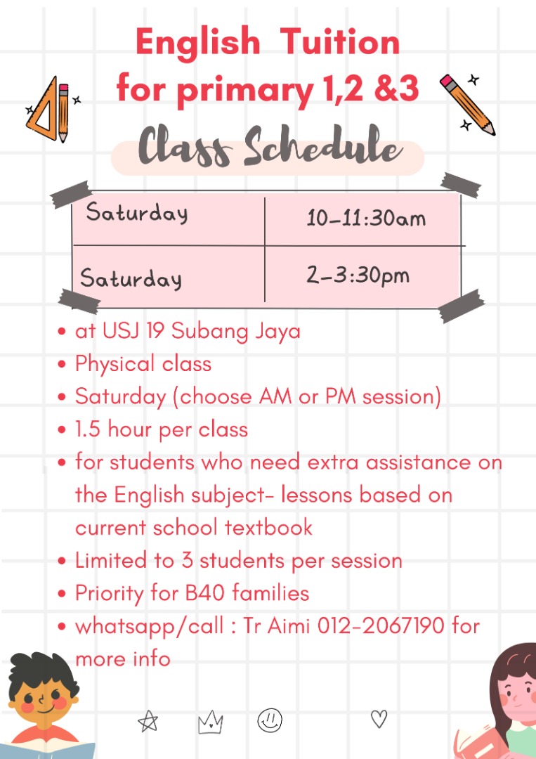 Primary 1,2 and 3 English tuition class, Announcements on Carousell