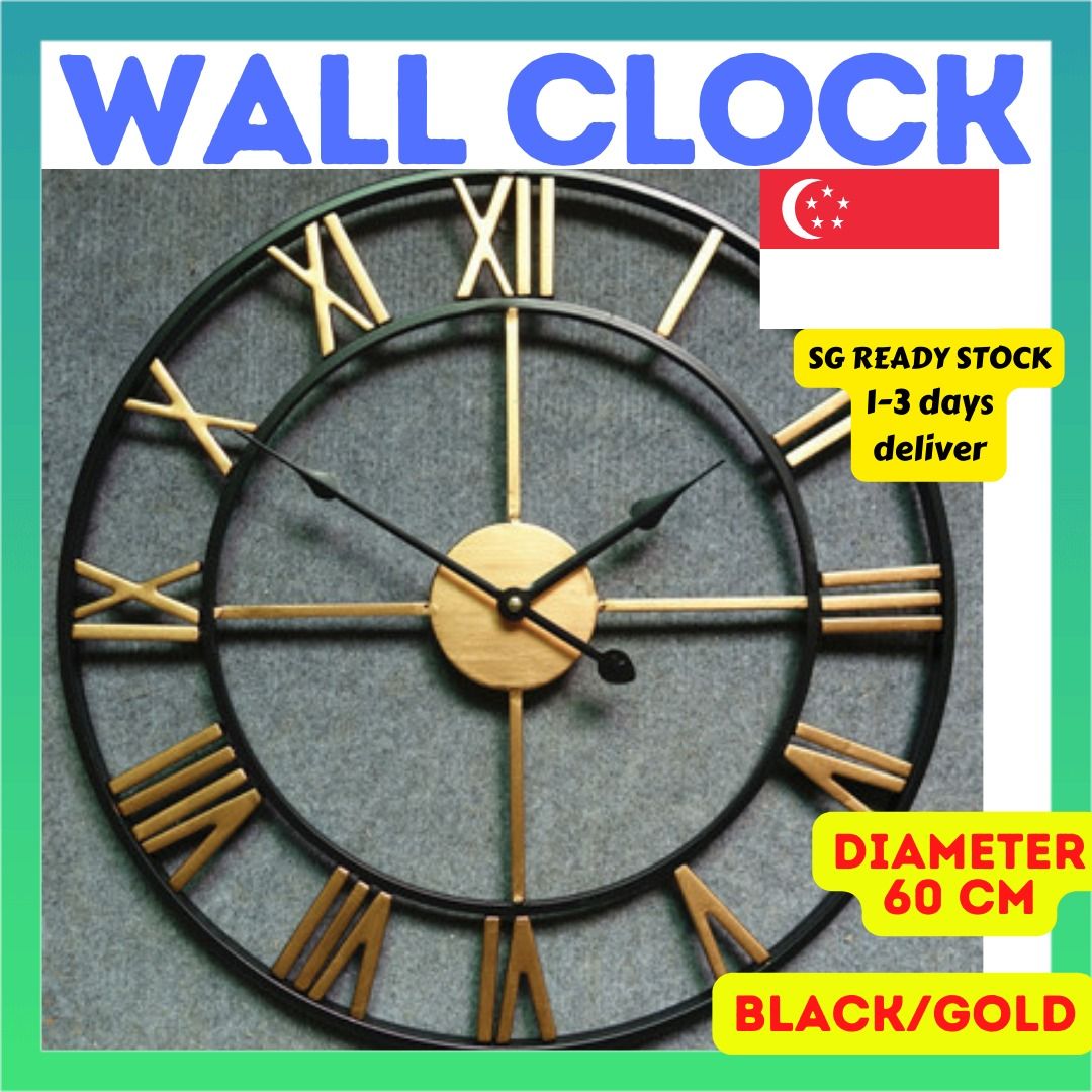 [SG SELLER]BIG 60 CM CLOCK CLASSY WALL CLOCKS METAL WROUGHT IRON ROMAN ...