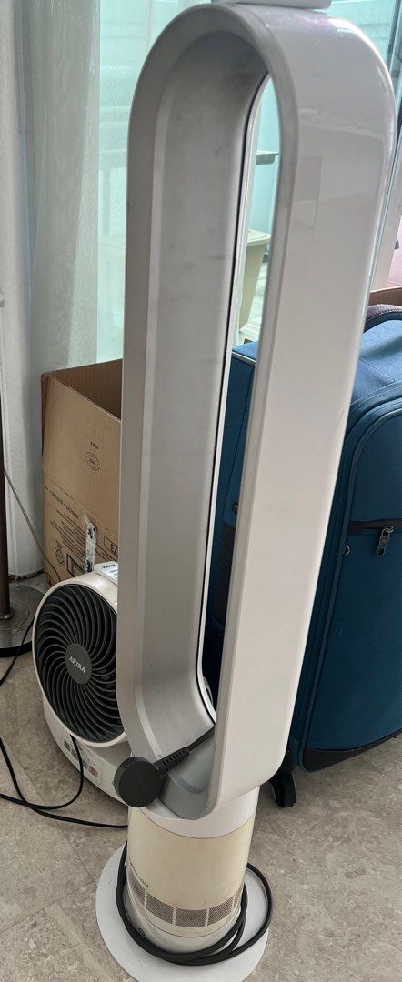 Tall white Dyson fan + round Akira fan, Furniture & Home Living ...