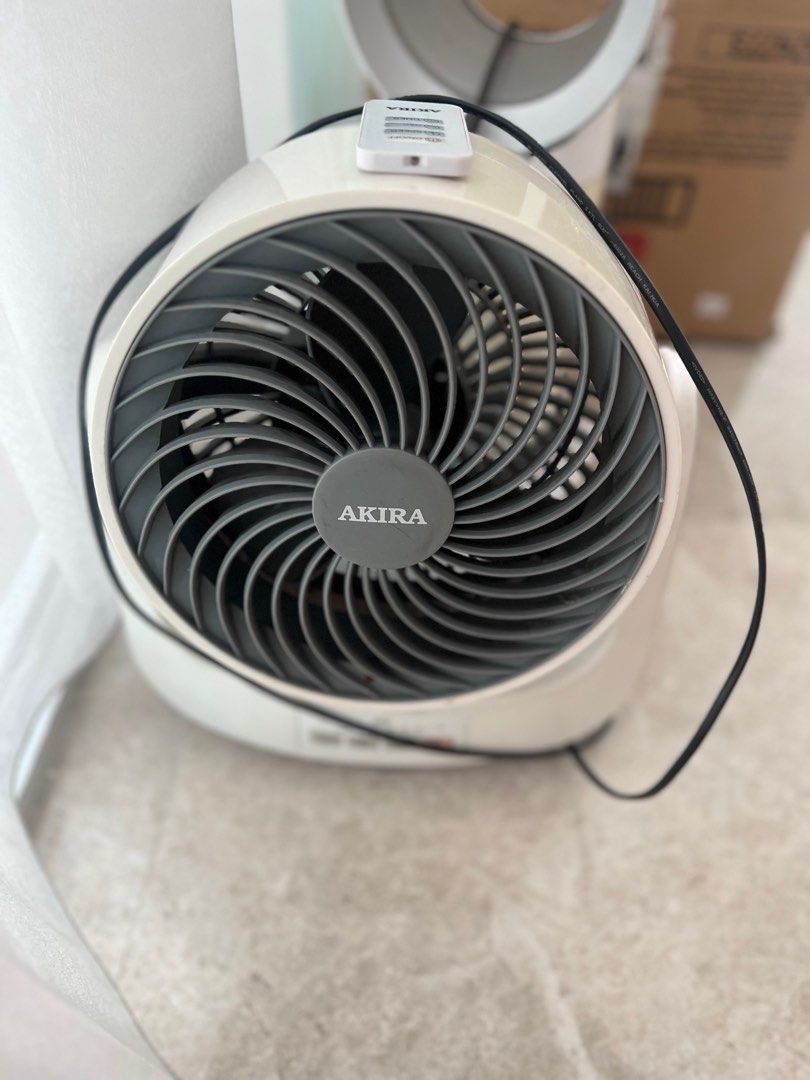 Tall white Dyson fan + round Akira fan, Furniture & Home Living ...