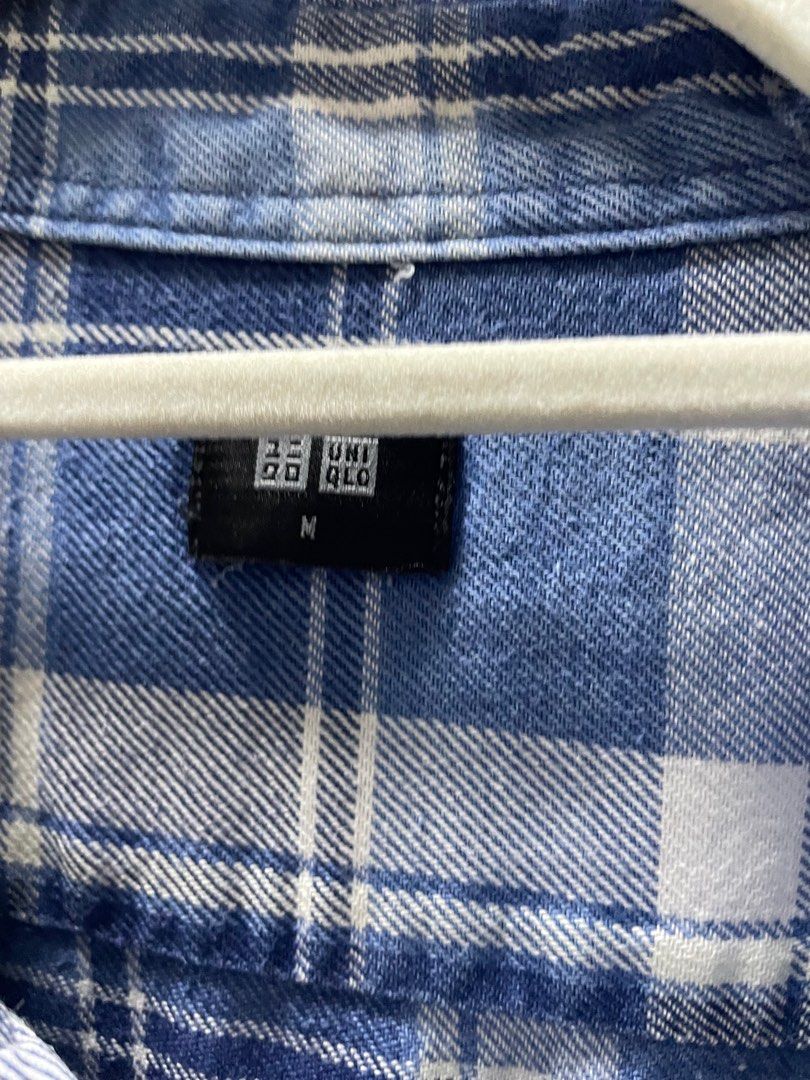 Uniqlo Light Blue Checkered Flannel Shirt, Men's Fashion, Tops & Sets ...