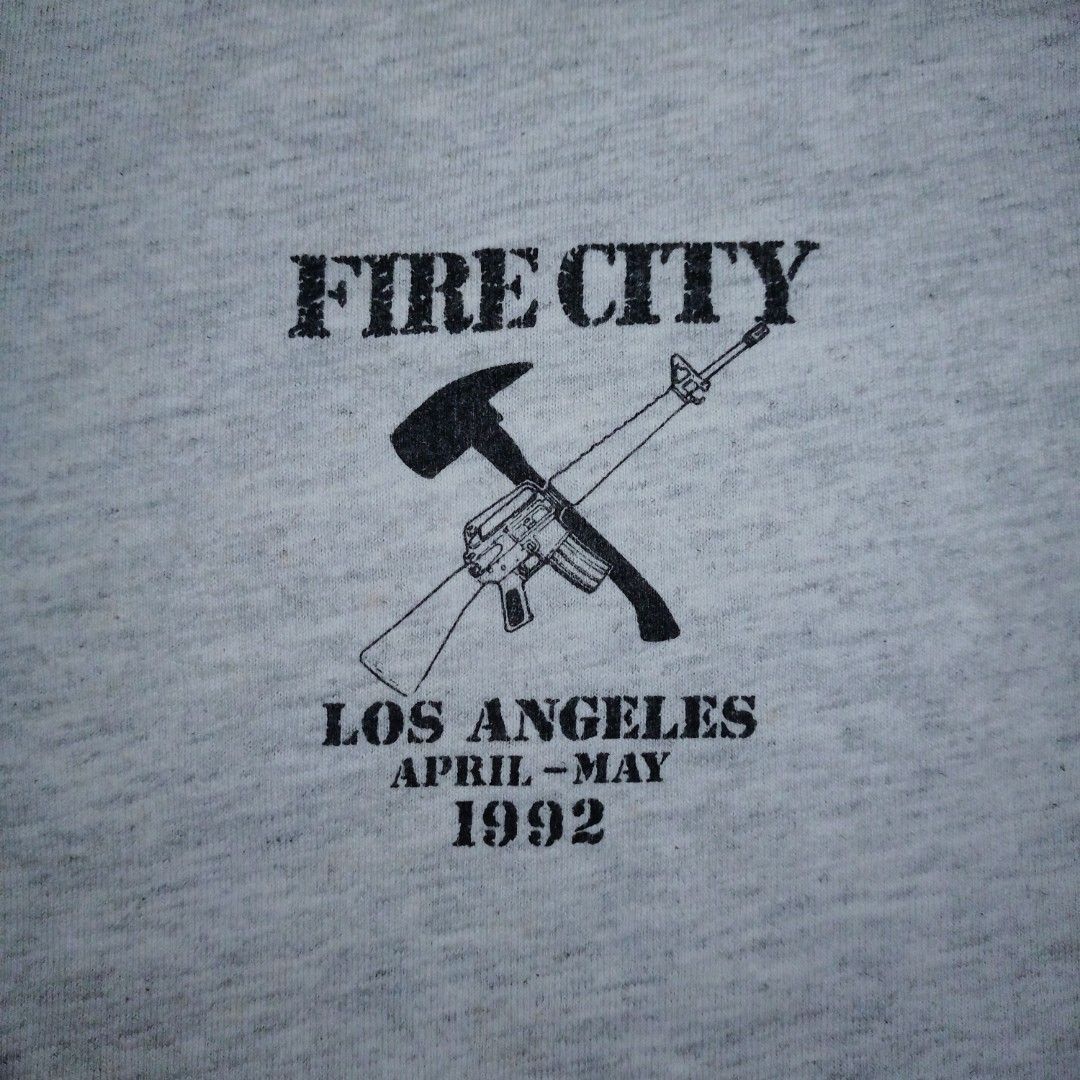 Vintage 90s Fire City Los Angeles LA Riots Tee Shirt, Men's Fashion ...