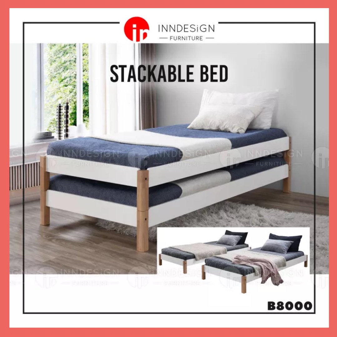 Wooden Bed Frame Stackable Bed, Furniture & Home Living, Furniture, Bed ...