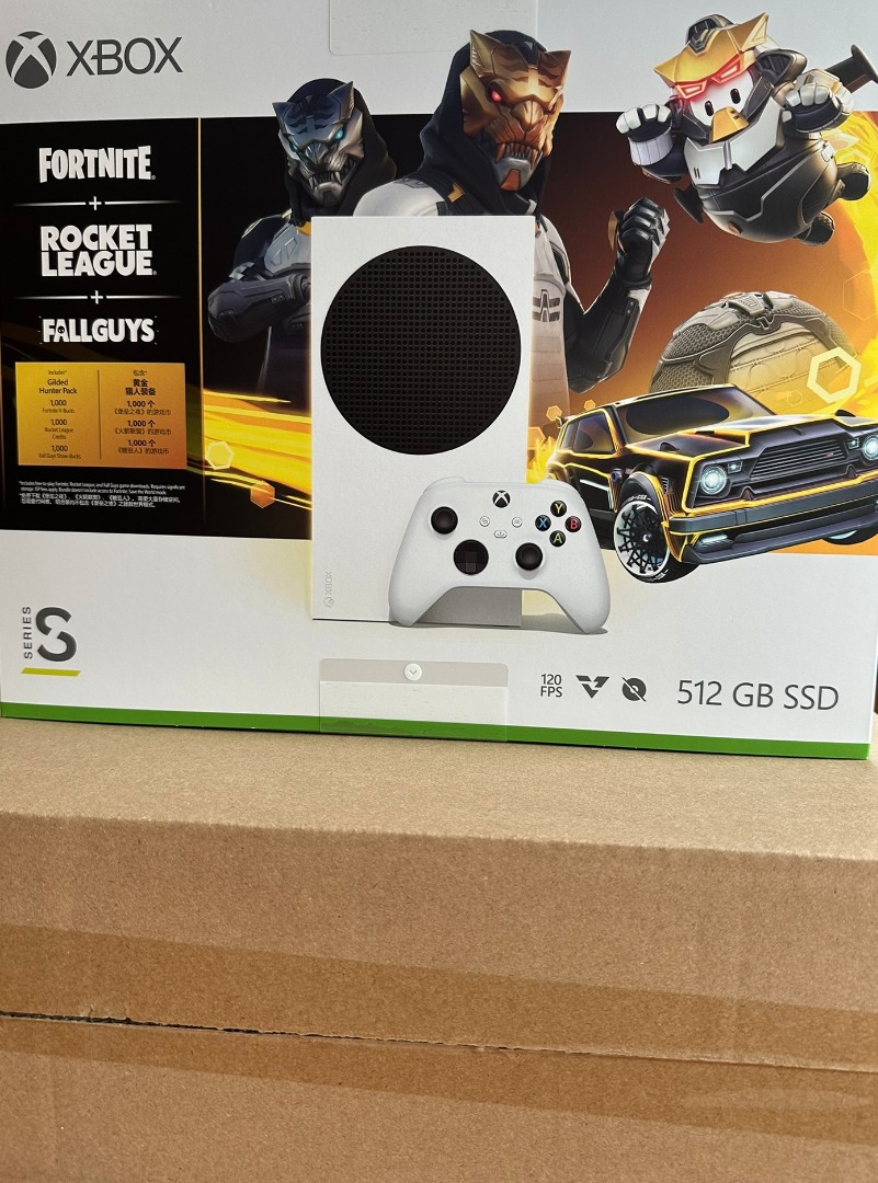 Xbox Series S with a blue designer storage case and fortnite and rocket ...