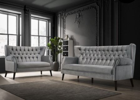 2+3 Seater Sofa Set High Back Velvet Fabric in Light Grey Colour ...