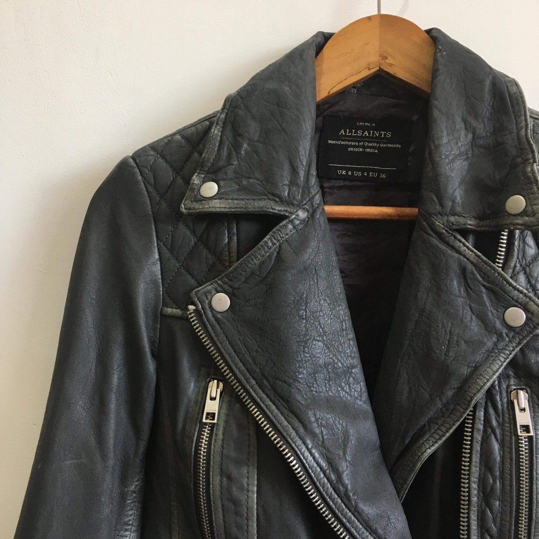 ALL SAINTS leather biker jacket stone washed exclusive, Women's Fashion ...
