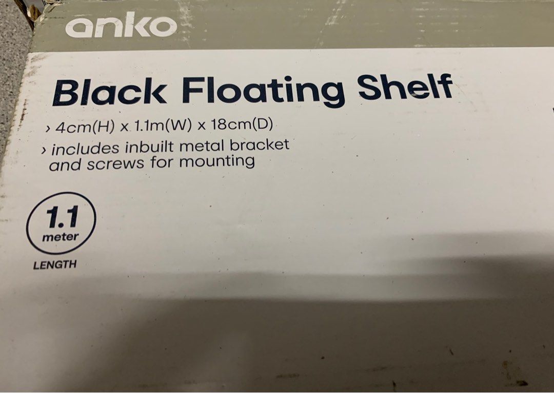 Anko Floating Shelf, 1.1 meter, Black, Shelves, Pair, Furniture & Home ...
