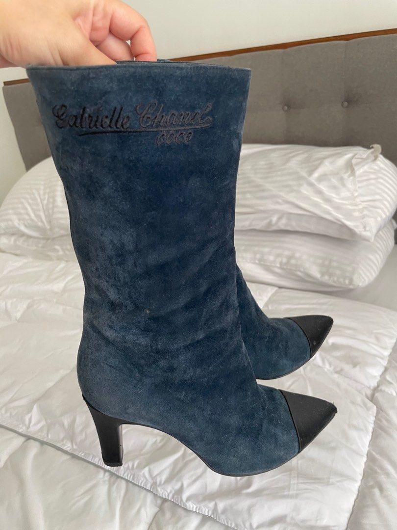 AUTHENTIC CHANEL COCO GABRIELLE SUEDE Blue boots, Women's Fashion ...