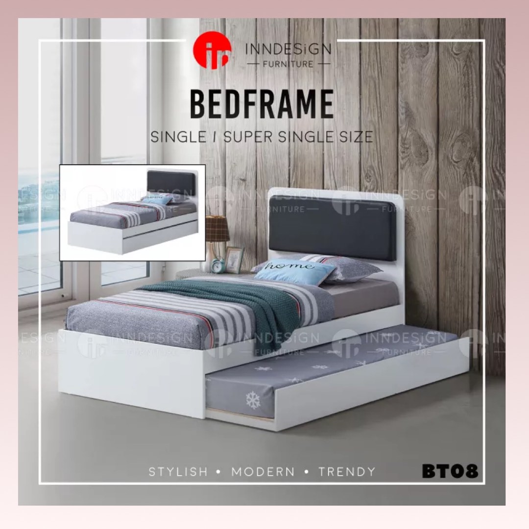 Bed Frame Wooded Bed Single / Super Single Bed Frame With / Without Single Pullout Bed ...