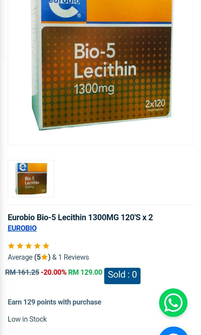 [EXP 5/2024] eurobio bio-5 lecithin 1300MG 120's, Health & Nutrition ...