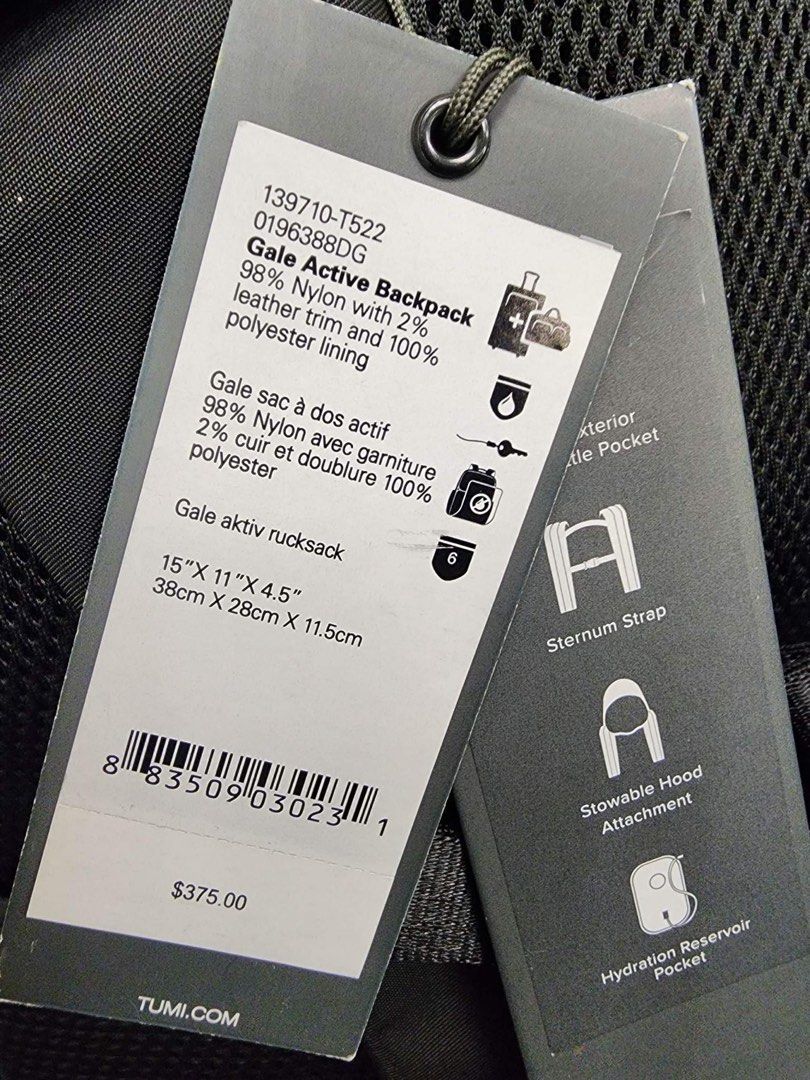 Brandnew TUMI Voyageur Gale Active Backpack with receipt, Men's Fashion ...