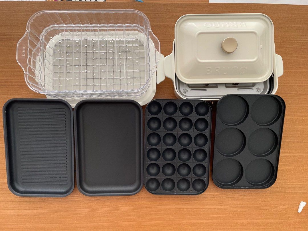 BRUNO Compact Hotplate (white) with nabe pot, steam rack and 4 plates ...