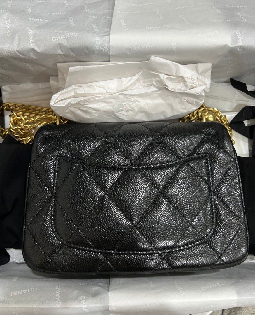 CHANEL 23P Black Heart Crush Mini Flap Caviar AGHW 20cm, Luxury, Bags ...