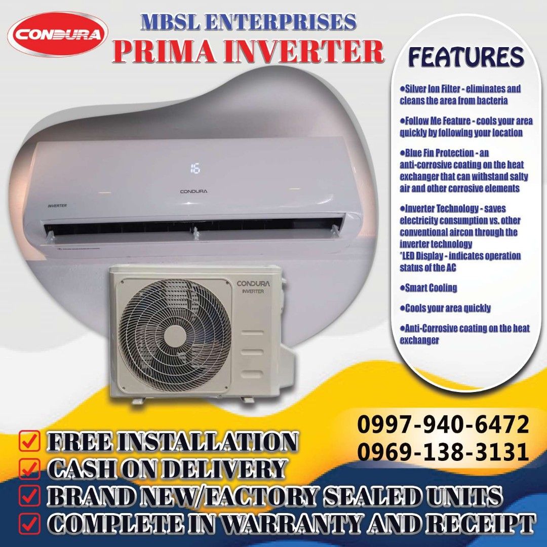 Condura Prima Inverter Split Type With Free Installation, TV & Home ...