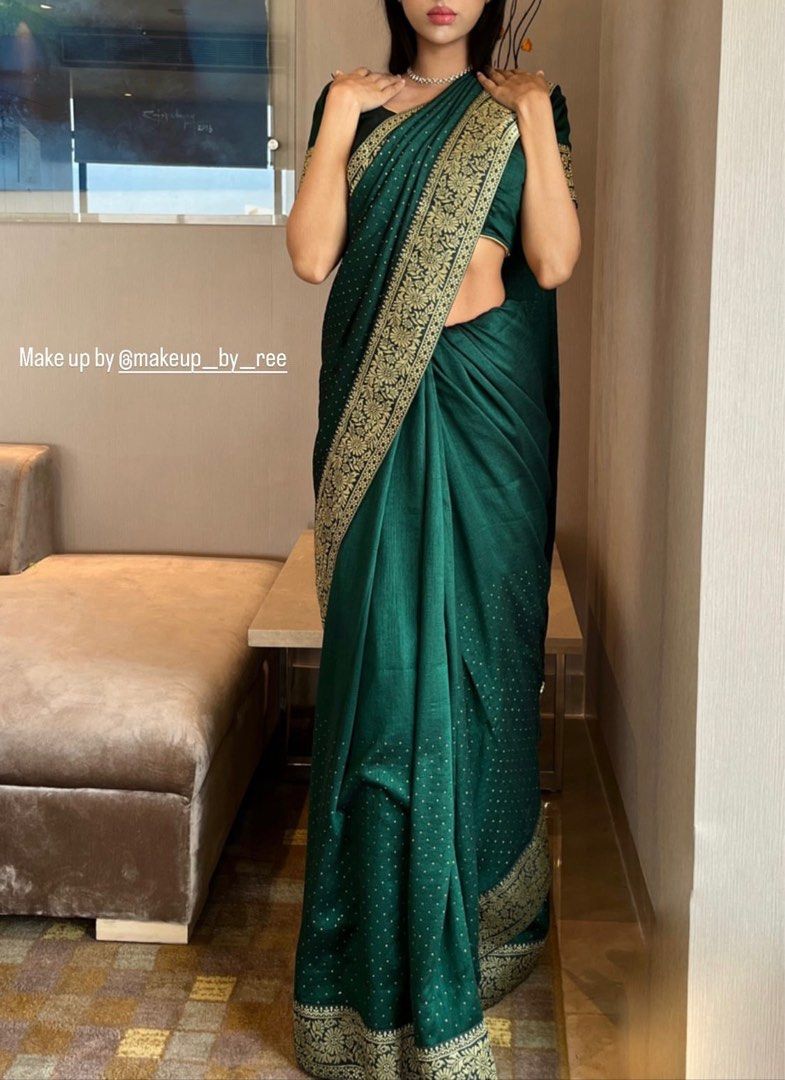 Emerald Green Sari, Women's Fashion, Dresses & Sets, Traditional ...