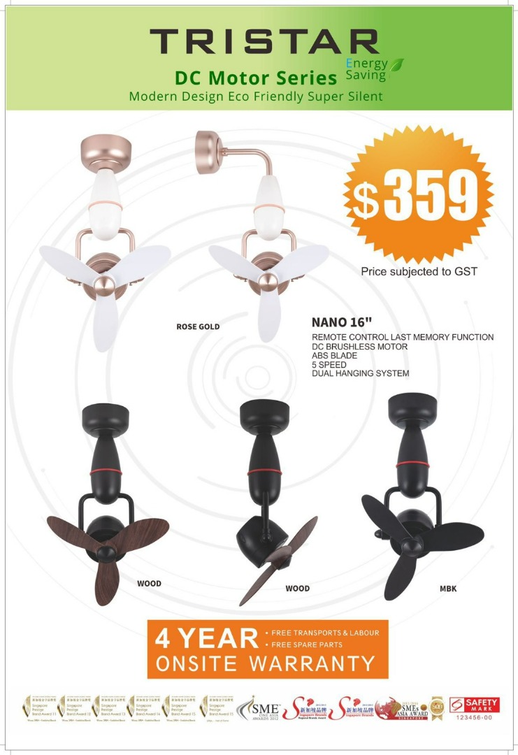 Fanco NANO 16'' CORNER FAN IN ROSE GOLD / WOOD/ MBK, Furniture & Home ...