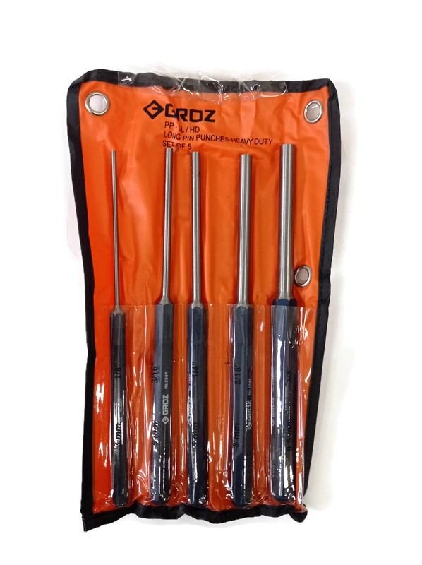 Groz 5pc. Pin Punch Set - H.D. Extra Long (1/8, 3/16, 1/4, 5/16 & 3/8 ...