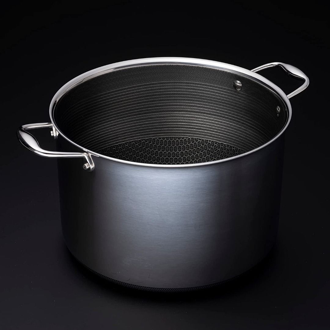 HexClad 10 Quart Hybrid Stainless Steel Stock Pot with Glass Lid Stay ...