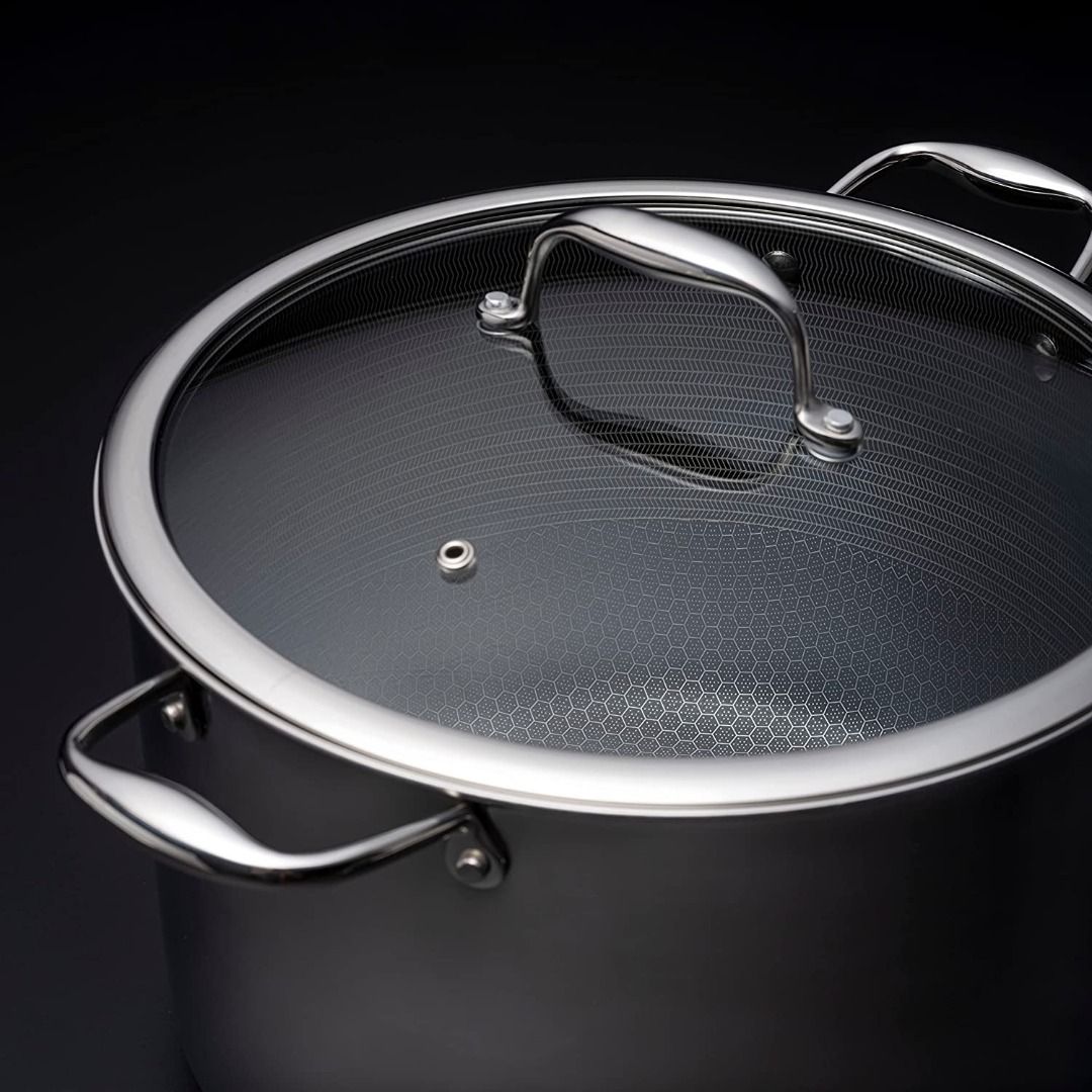 HexClad 10 Quart Hybrid Stainless Steel Stock Pot with Glass Lid Stay ...