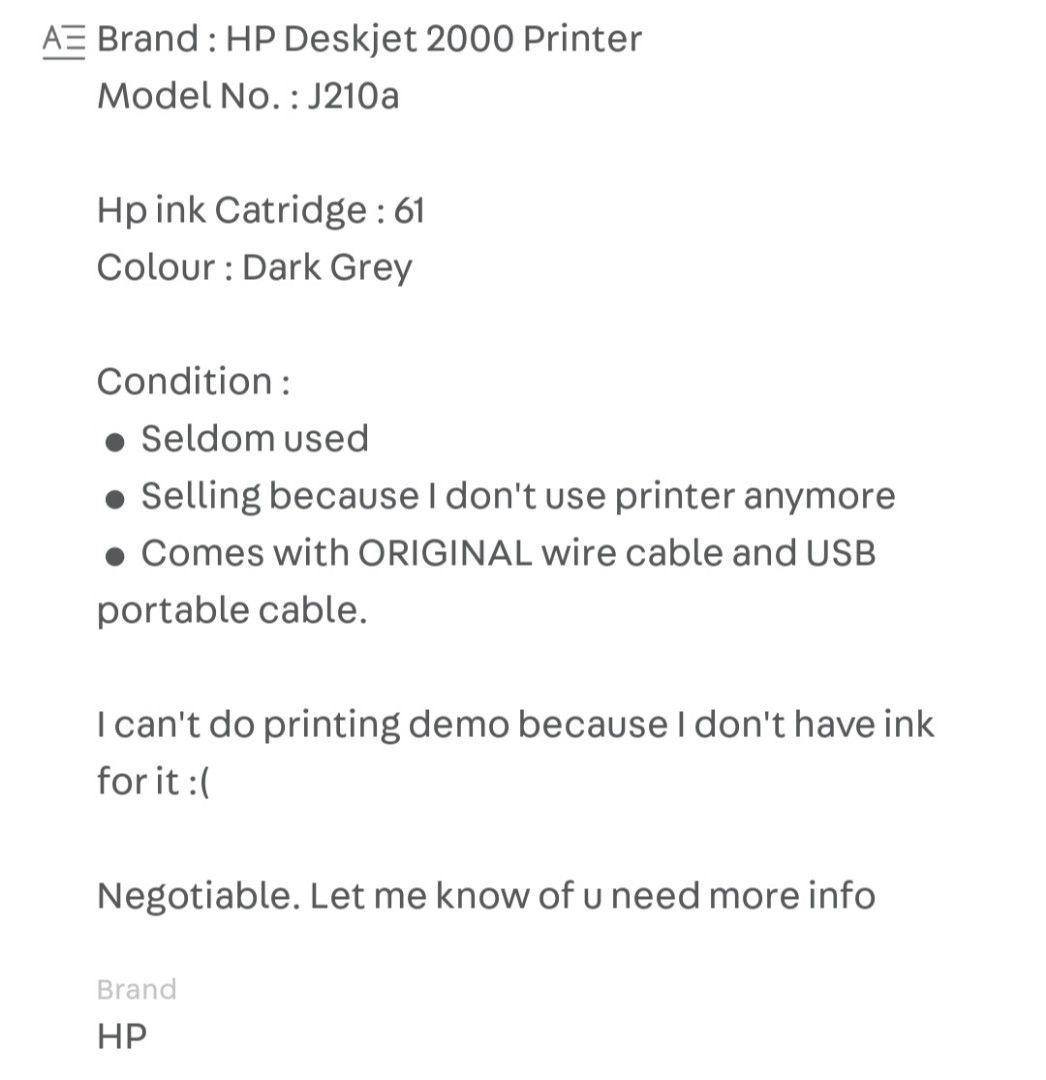 HP Deskjet 2000 Printer, Computers & Tech, Printers, Scanners & Copiers ...