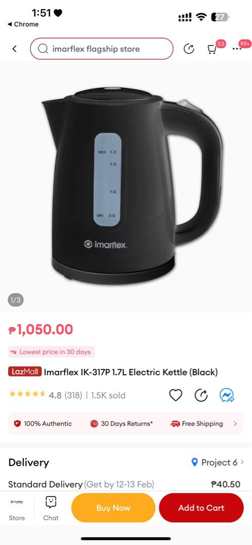 Imarflex 1.7 liters electric kettle, TV & Home Appliances, Kitchen ...