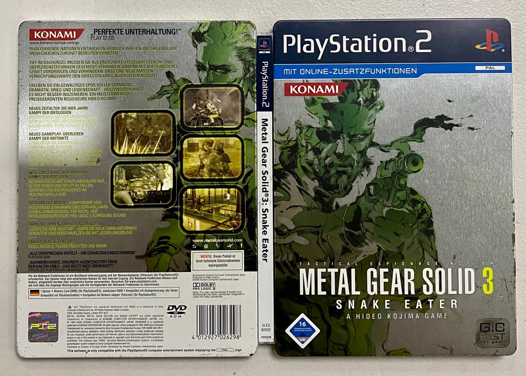 Metal Gear Solid 3 Snake Eater EU Exclusive Steelbook / Steelcase with Ps2 Game and Manual ...