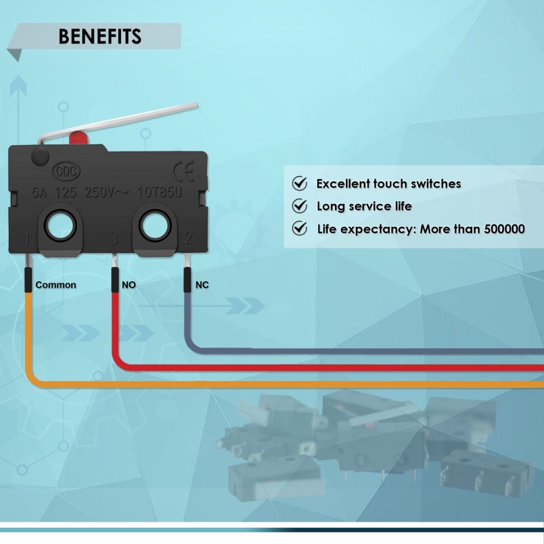 MICRO LIMIT SWITCH 3-PIN AC 5A 125 250V 10T85U, MOMENTARY PUSH BUTTON, 1NO 1NC SPDT HINGE LEVER ...