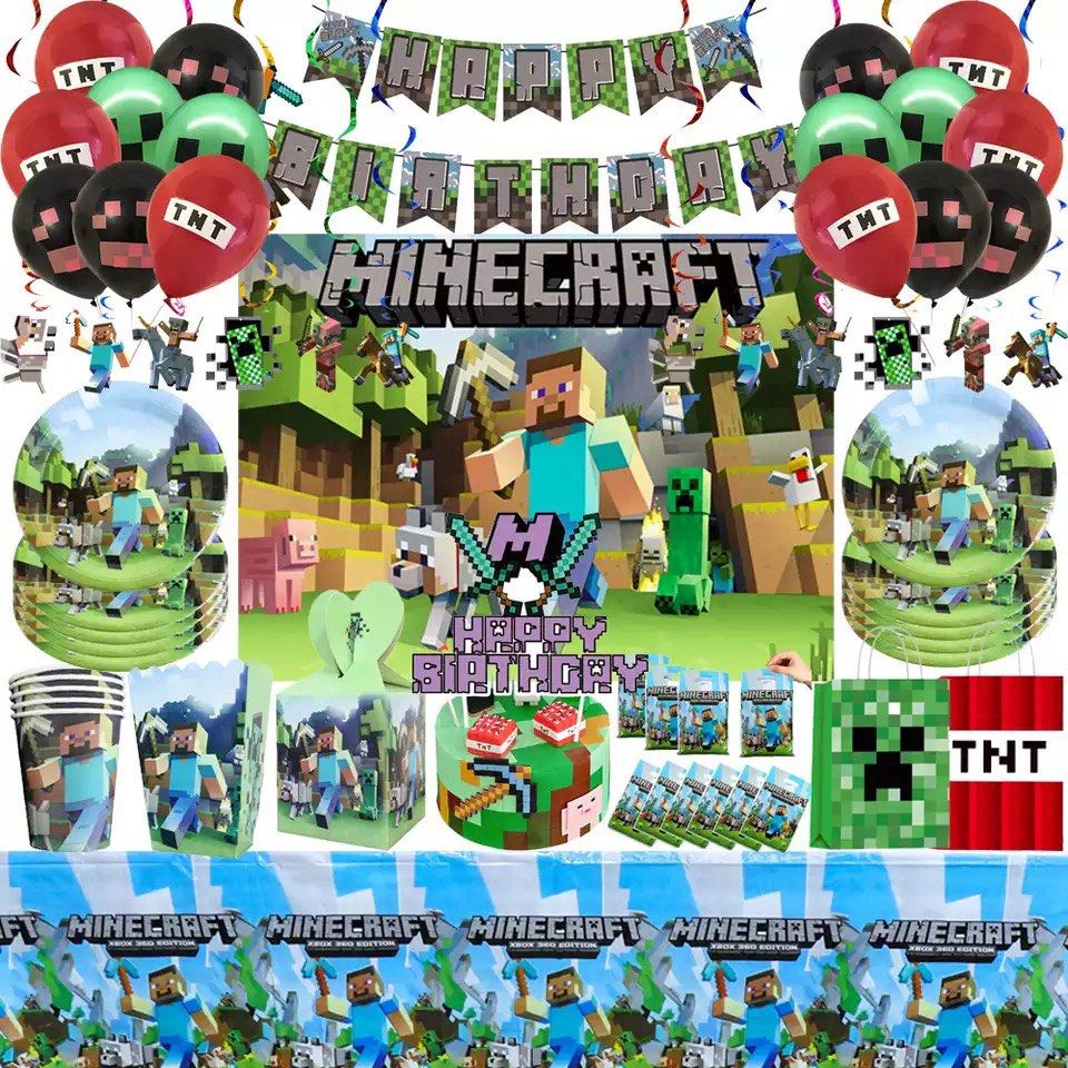 Minecraft party supplies- birthday banner backdrop/ party deco, Hobbies ...