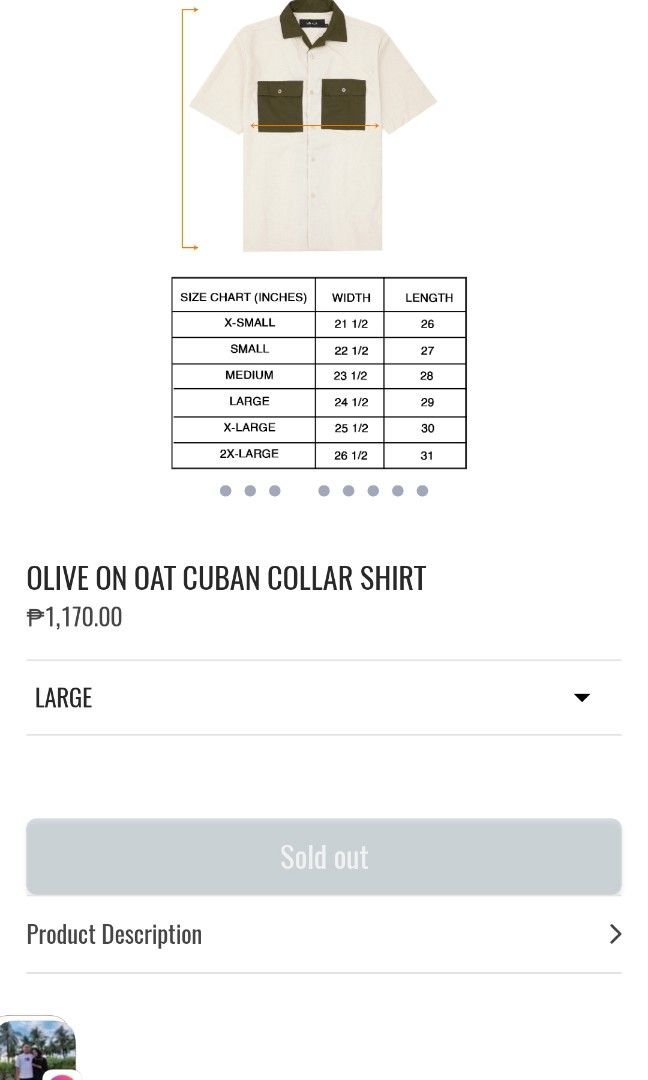 MNLA OLIVE ON OAT CUBAN COLLAR SHIRT - Large, Men's Fashion, Tops & Sets, Tshirts & Polo Shirts ...