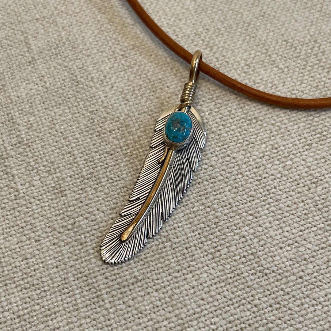 (NEW) Mace Harvey Silver/ Turquoise Feather Pendant (real navajo ...