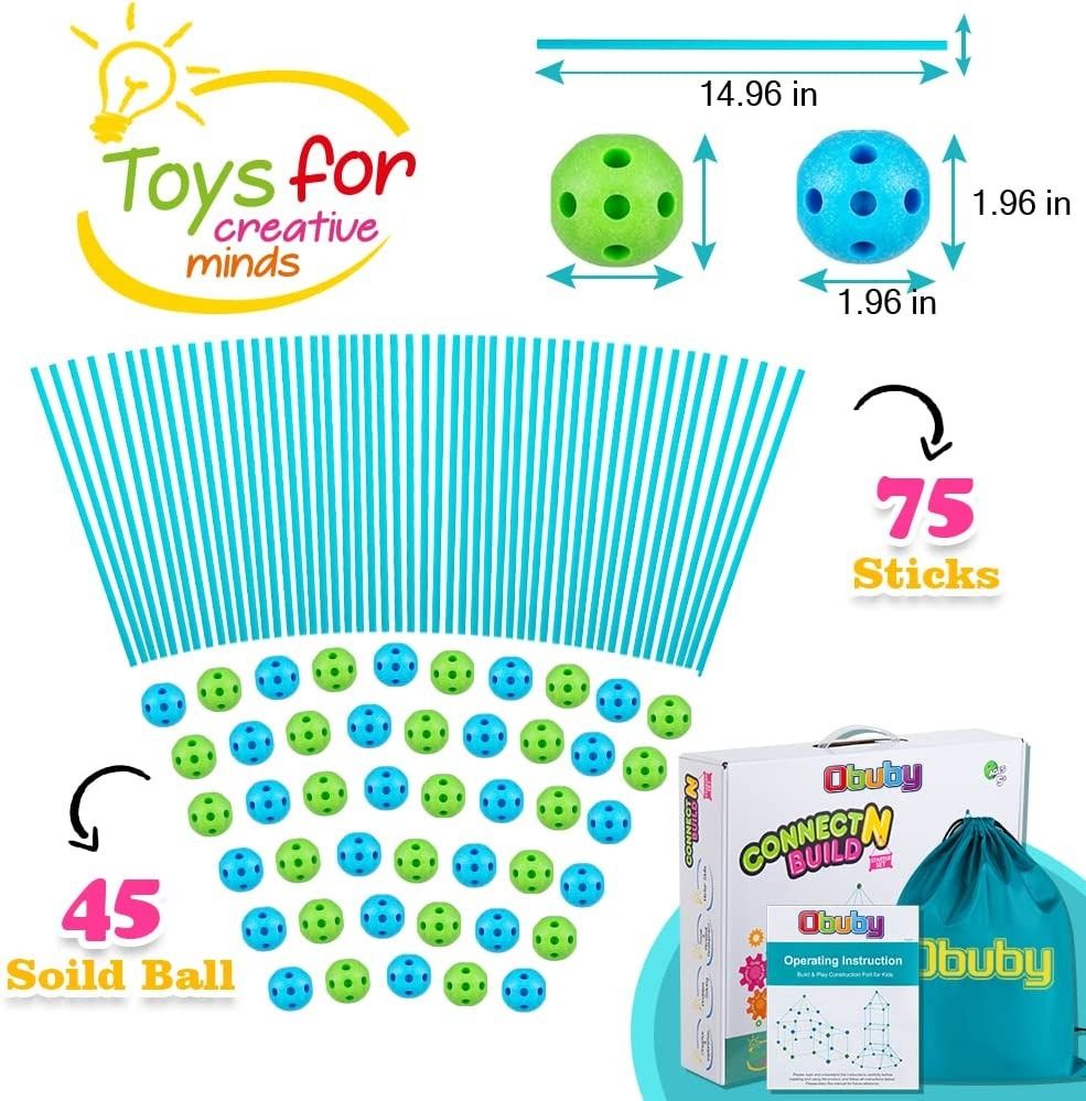 Obuby Kids Fort Building Kit 120 Pieces Construction STEM Toys for 5 6 ...