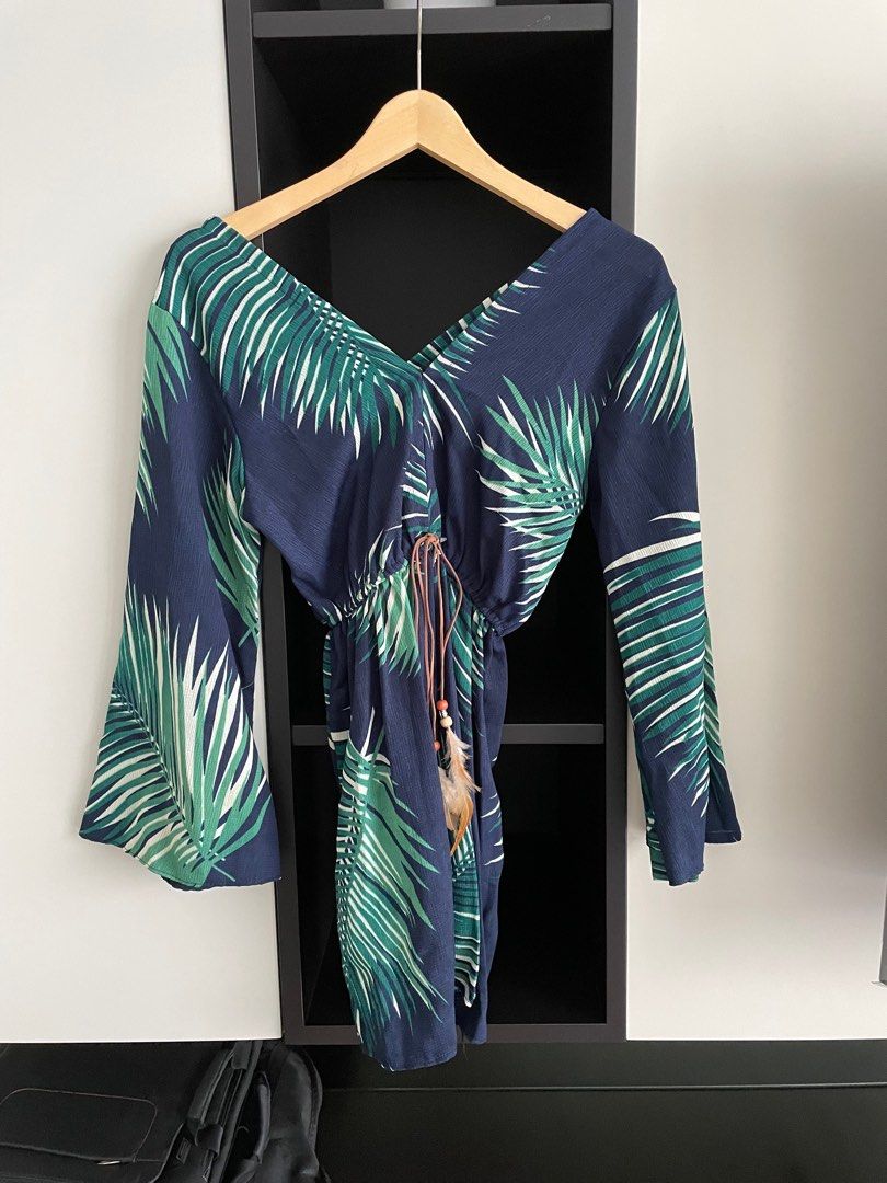 Palm leaf beach lose dress, Fesyen Wanita, Pakaian Wanita, Gaun & Rok ...