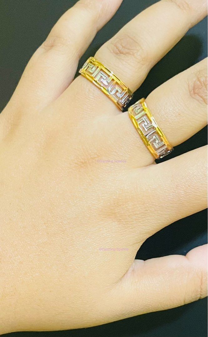 premium 916 Gold plated Mix gold Viral ring with engraved chop 916 ...