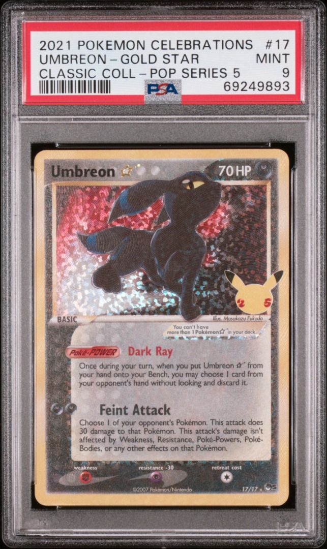 PSA 9 UMBREON GOLD STAR 25TH ANNIVESARY CELEBRATIONS POKEMON TCG CARDS NOT LUGIA CHARIZARD ...