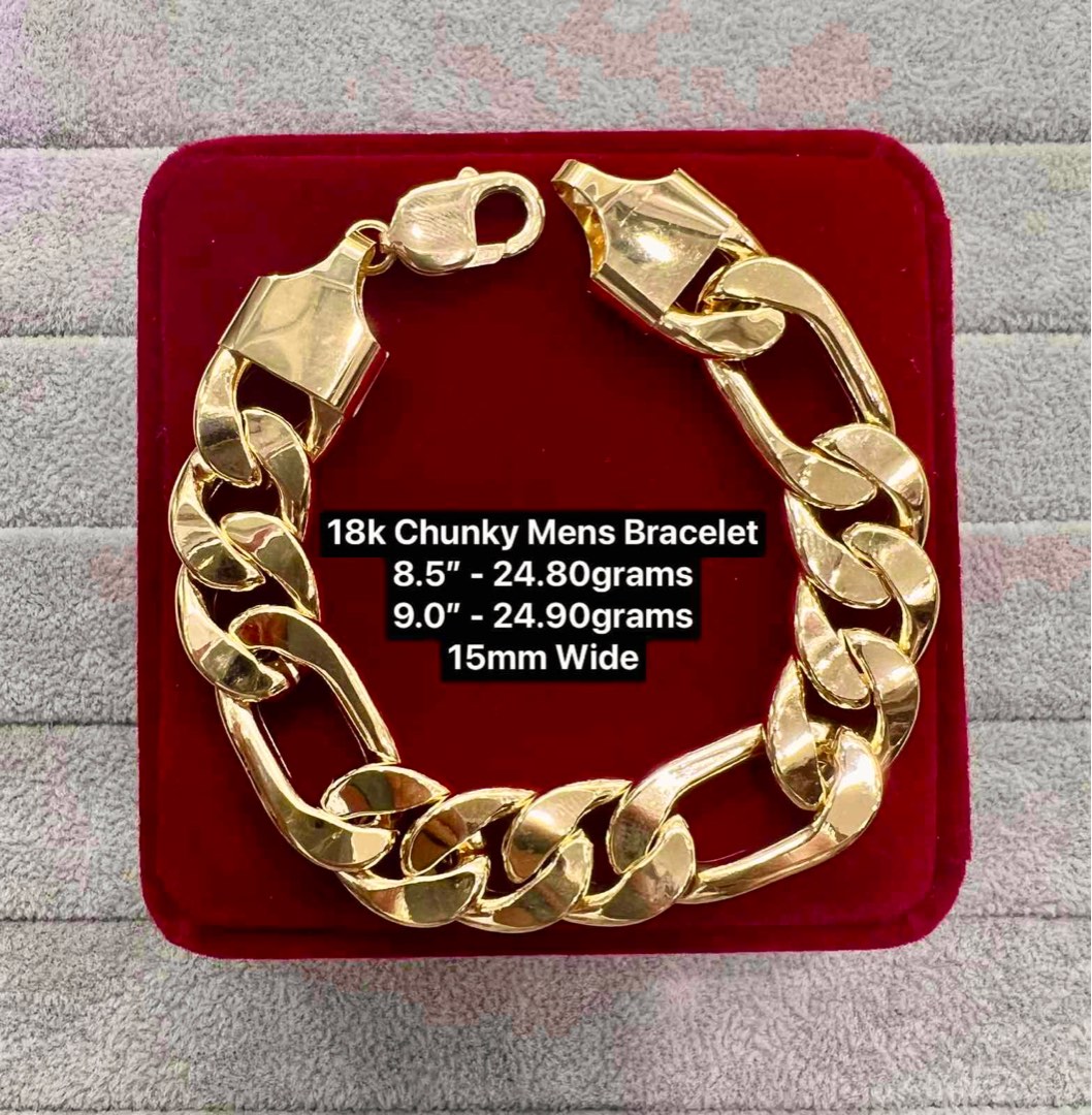 REAL SOLID 18K GOLD CHUNKY BRACELET FOR MEN, Women's Fashion, Jewelry ...