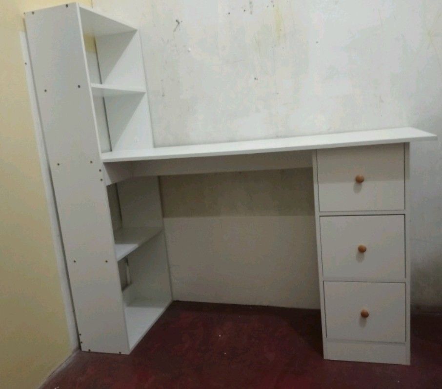 Restock Big White Table with Shelves and drawers, Furniture & Home ...