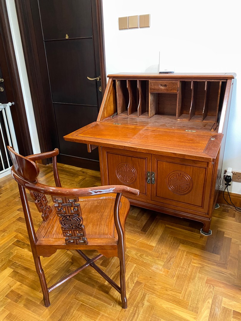 Rosewood Antique Study Table & Chair, Furniture & Home Living ...