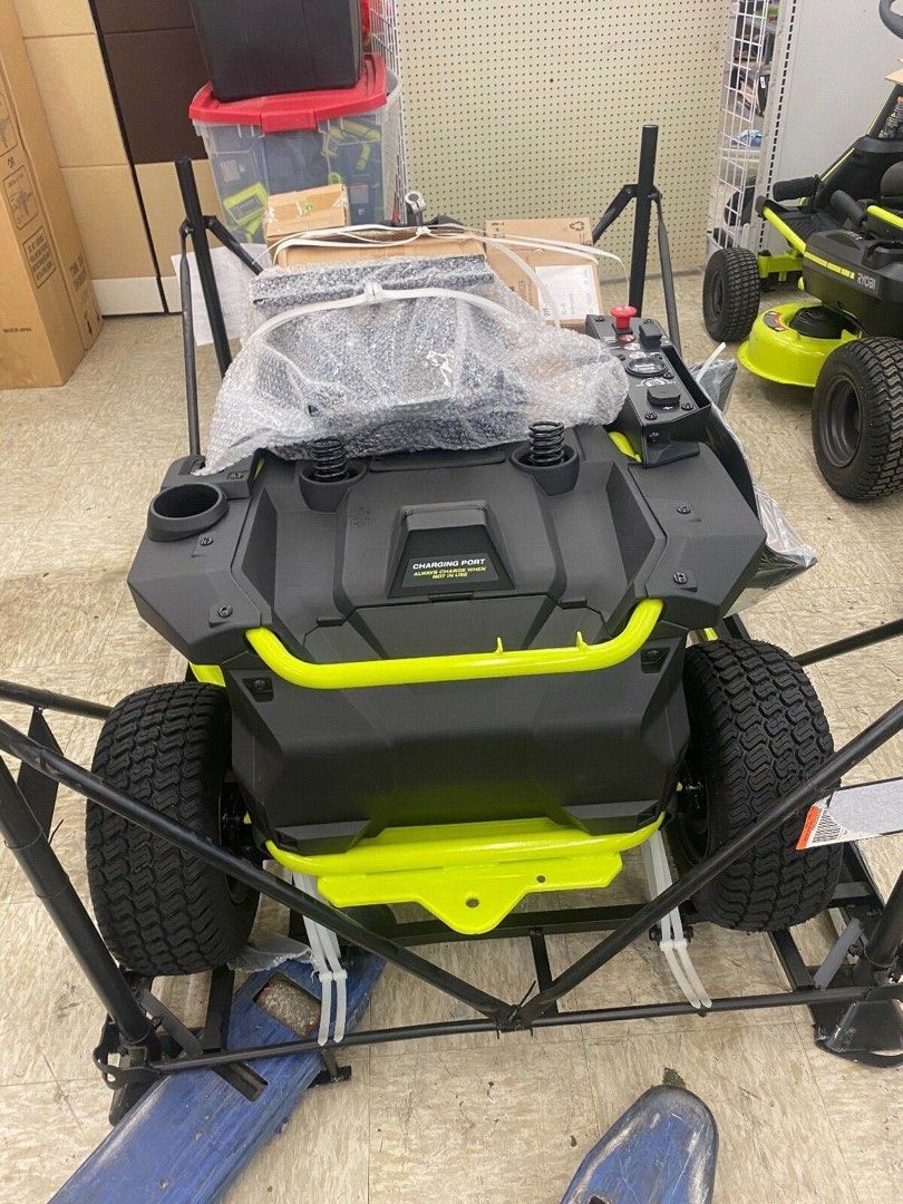 RYOBI 38 in 100 Ah Electric Rear Engine Riding Lawn Mower RY48111 ...